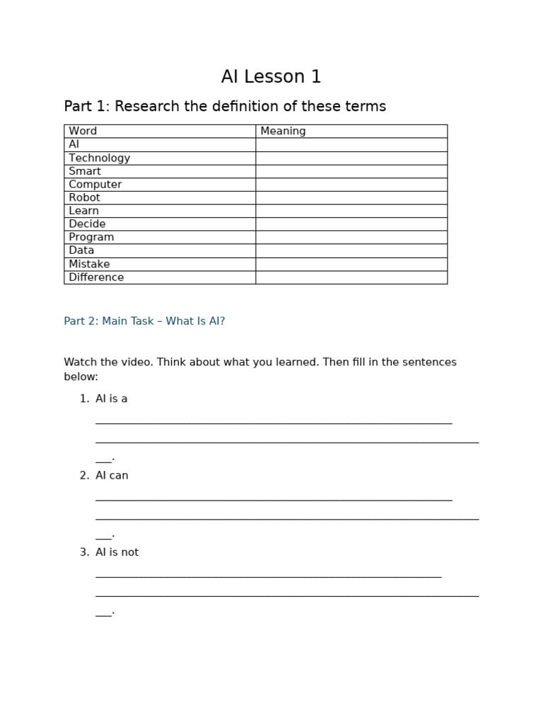 AI L1 Worksheet | PDF