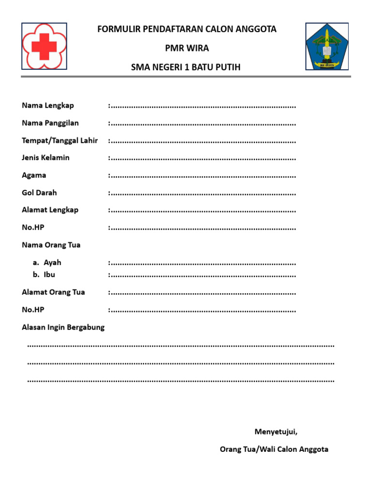 Formulir Pendaftaran PMR Wira SMA 1 Batu Putih | PDF