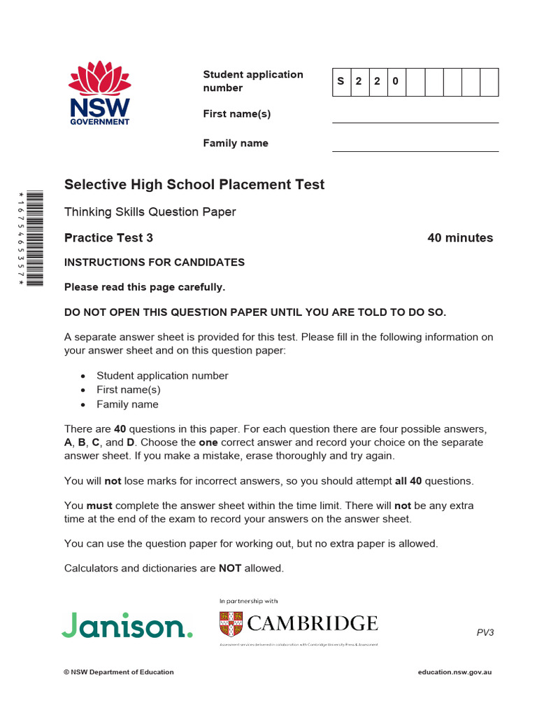 Selective High School Test Practice 3 | PDF | Glasses | Scarf