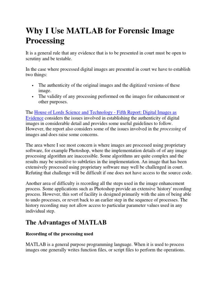 Why I Use MATLAB For Forensic Image Processing | PDF | Matlab | Computer Programming