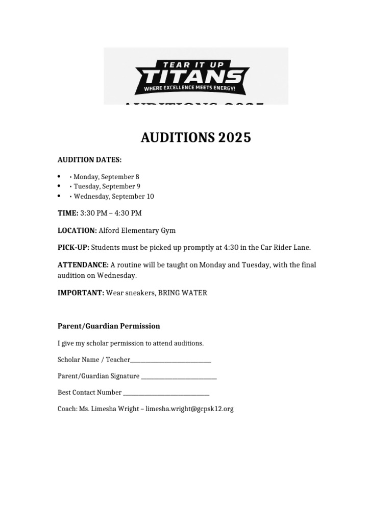 2025 Audition Schedule for Students | PDF