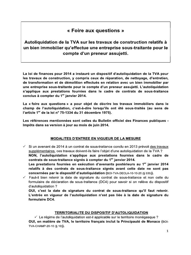 Autoliquidation de La TVA Sur Construction | PDF