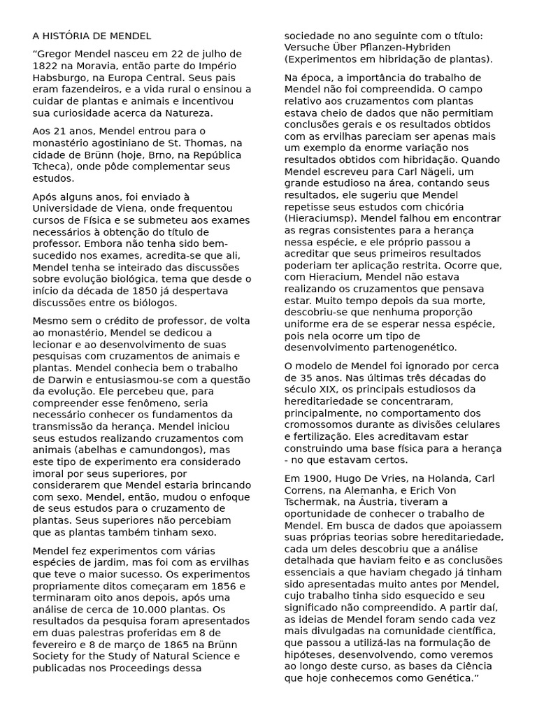 A História de Mendel | PDF | Biologia