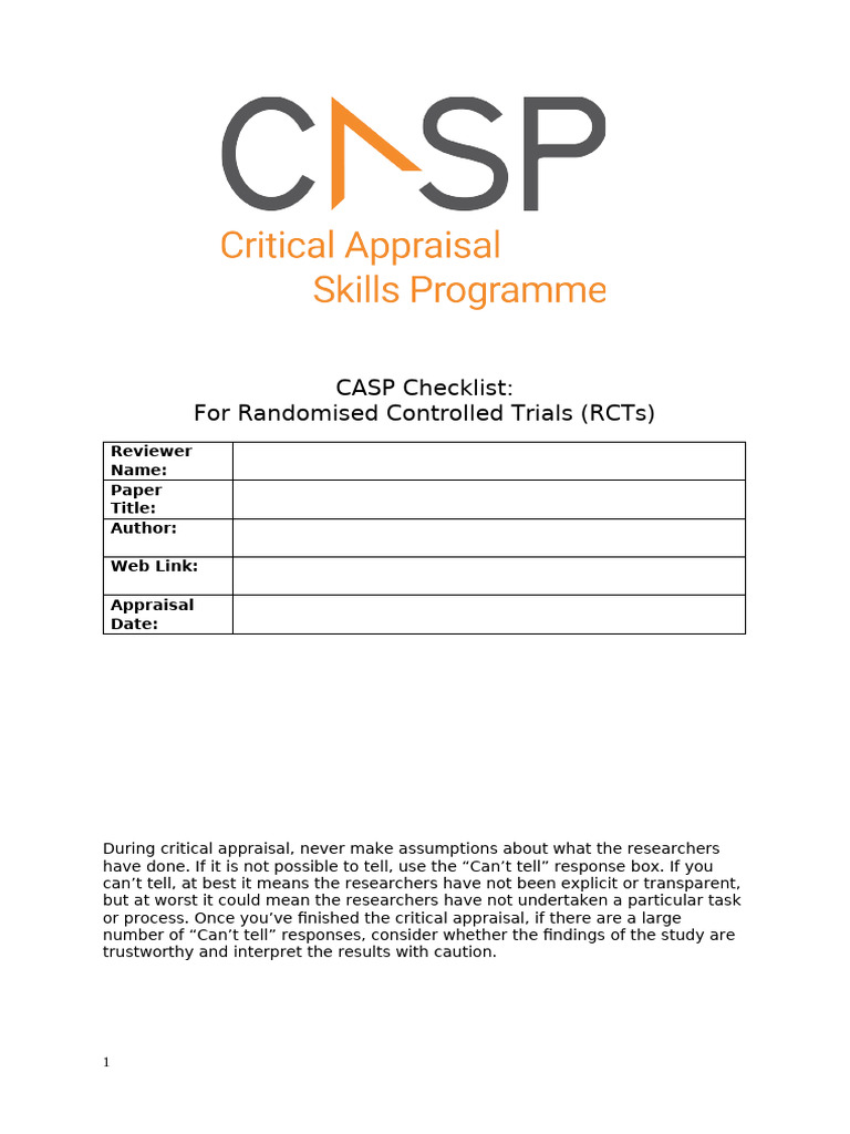 CASP Checklist Randomised Controlled Trials RCT 2024 | PDF | Randomized Controlled Trial ...