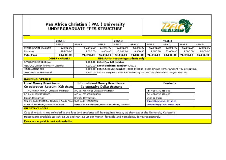 PAC University Undergraduate Fee Structure | PDF | Fee | Payments