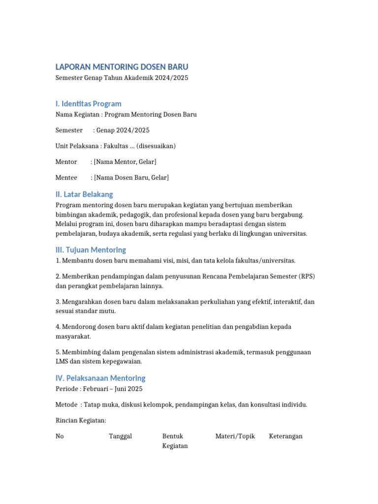 Laporan Mentoring Dosen Baru Semester Genap 2024 2025 | PDF