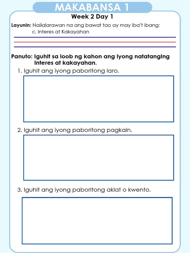 Makabansa Worksheet Week 2 | PDF