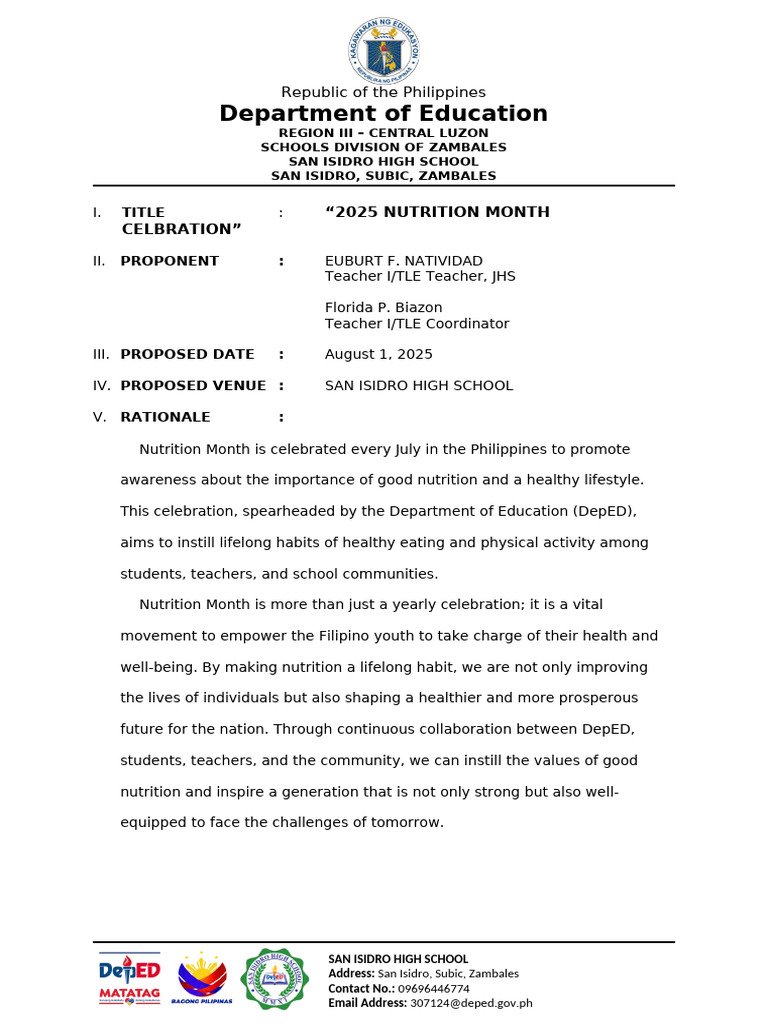 Project Proposal IN NUTRITION MONTH | PDF