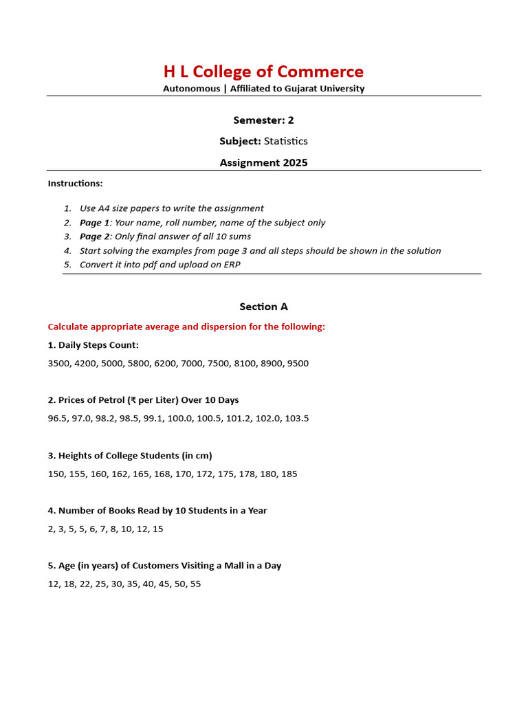 Fintech Sem 2 Statistics Assignment 2025 | PDF