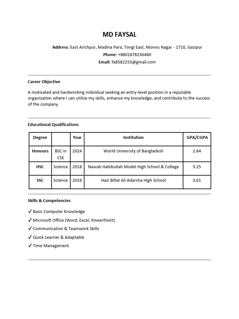 Entry-Level CSE Graduate Resume | PDF