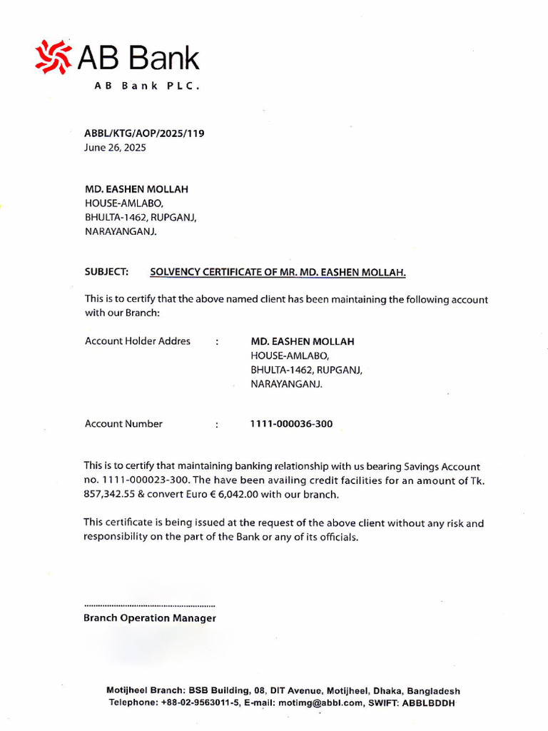 Jabin's Father AB Bank Statement-1 | PDF