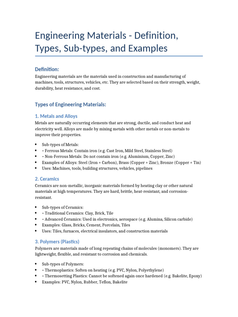 Types of Engineering Materials Explained | PDF | Composite Material ...