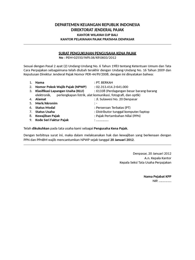 Surat Pengukuhan | PDF