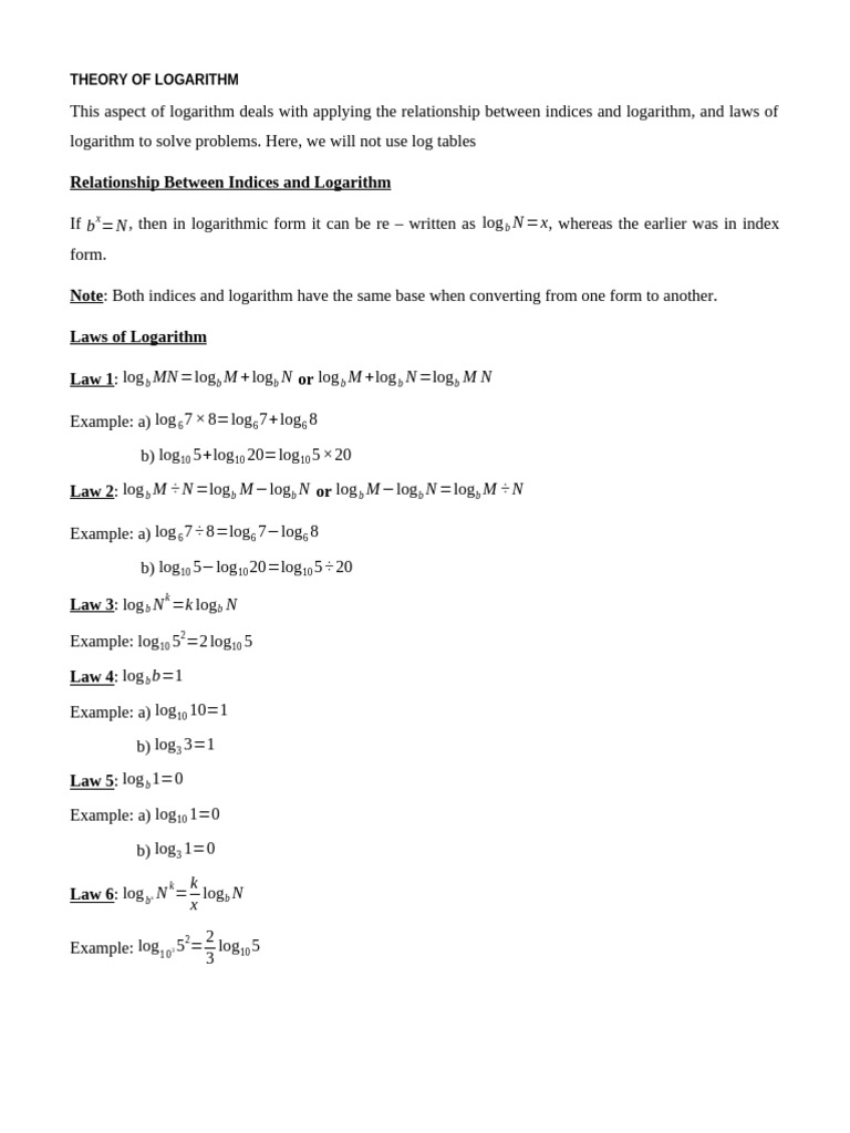 Theory of Logarithms Explained | PDF