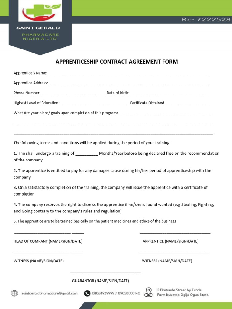 Apprenticeship Contract Agreement Form | PDF