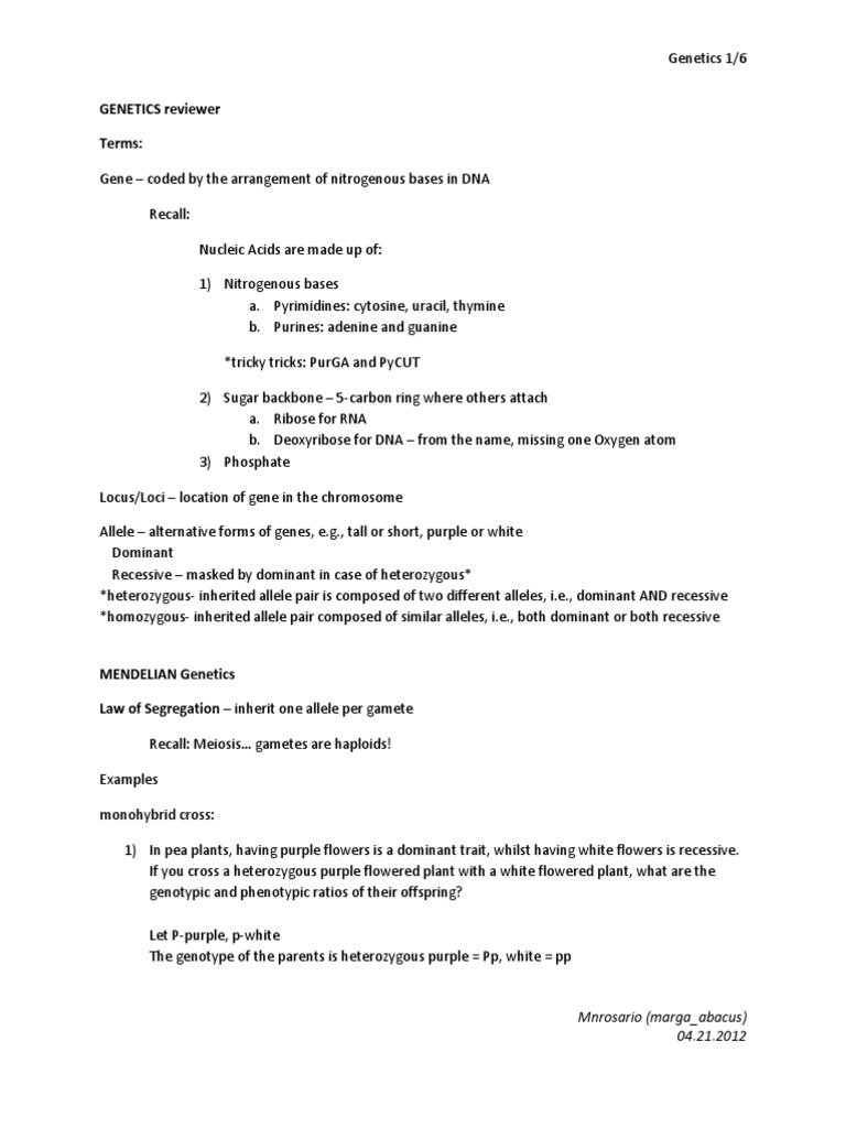 GENETICS Reviewer | PDF | Dominance (Genetics) | Zygosity