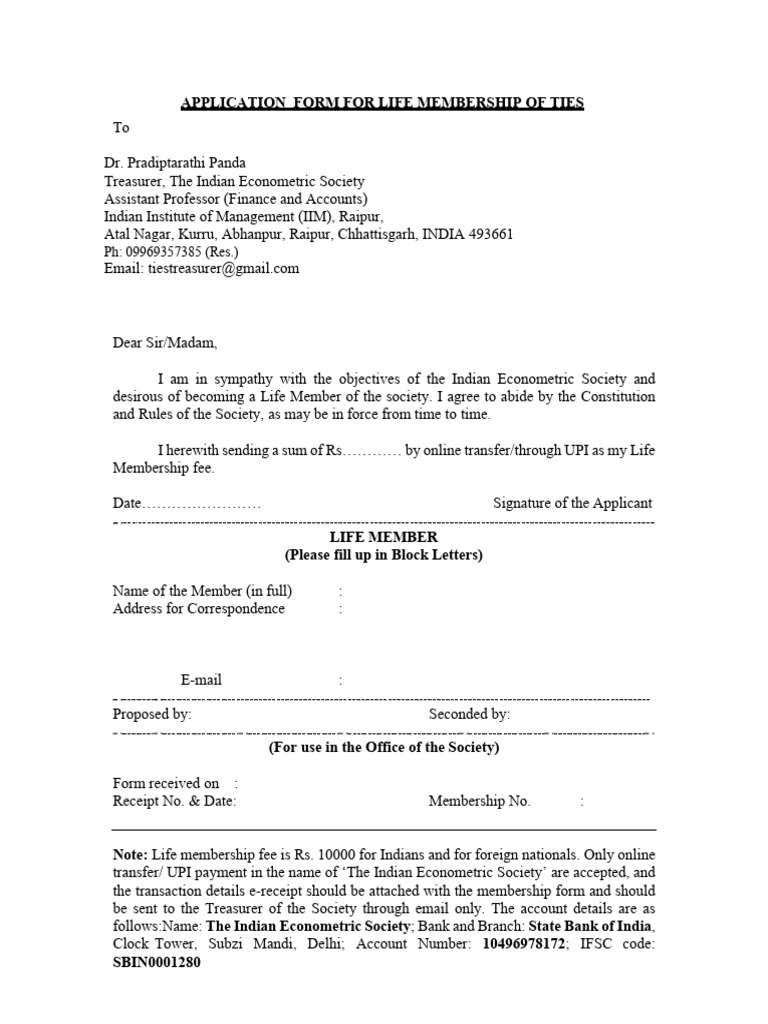 Life Membership Form 2024 | PDF