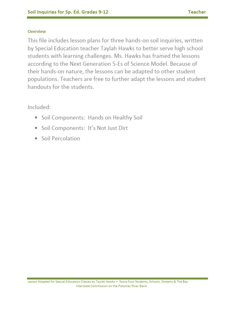 Soil Inquiry Lessons for Special Ed 9-12 | PDF | Soil | Clay