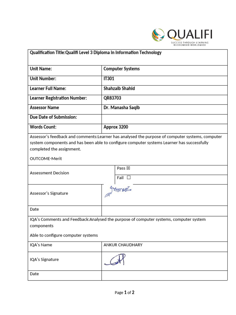 Qualifi Assignment Cover and Learner Declaration | PDF
