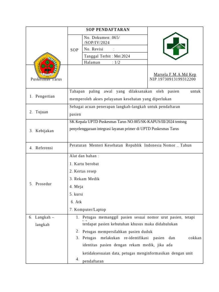 SOP Pendaftaran | PDF