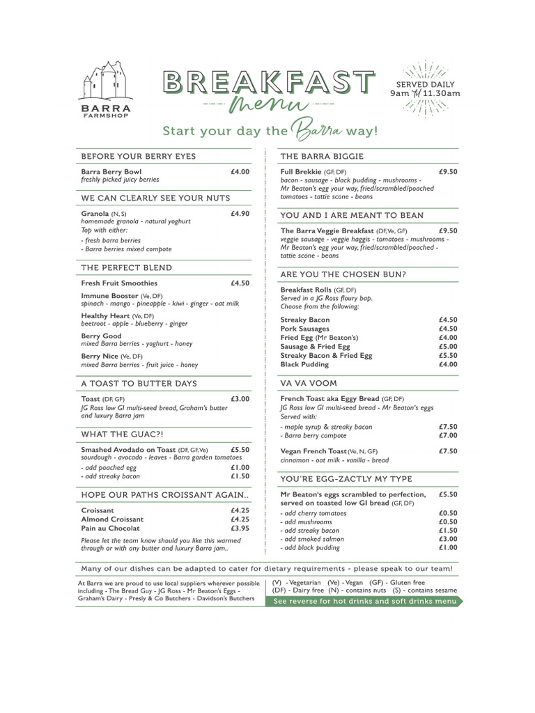 Barra Castle Menu 2023 | PDF