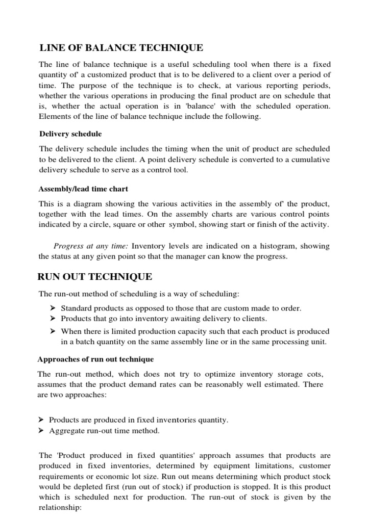 Line of Balance Technique | PDF | Scheduling (Production Processes ...
