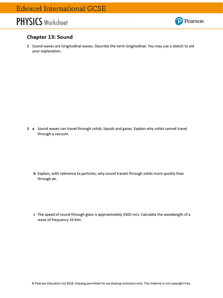 IGCSE Physics Worksheet 13 Sound | PDF