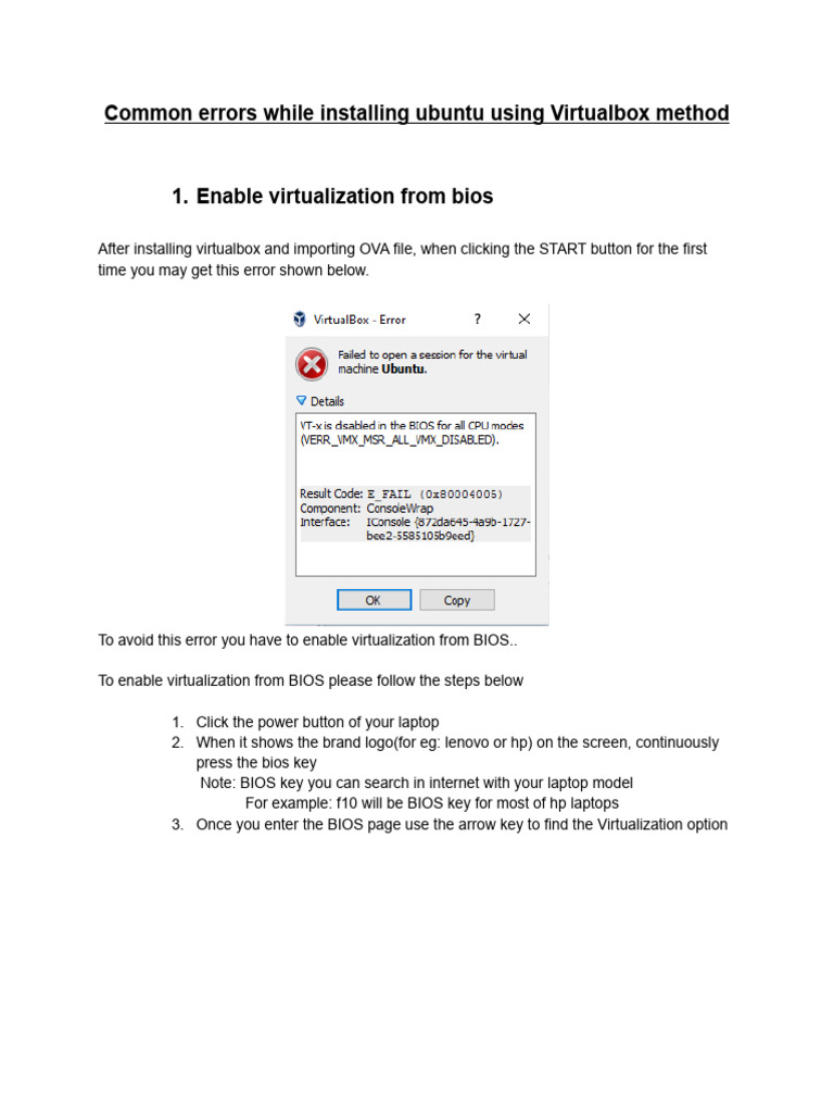 Fix Ubuntu Installation Errors in VirtualBox | PDF