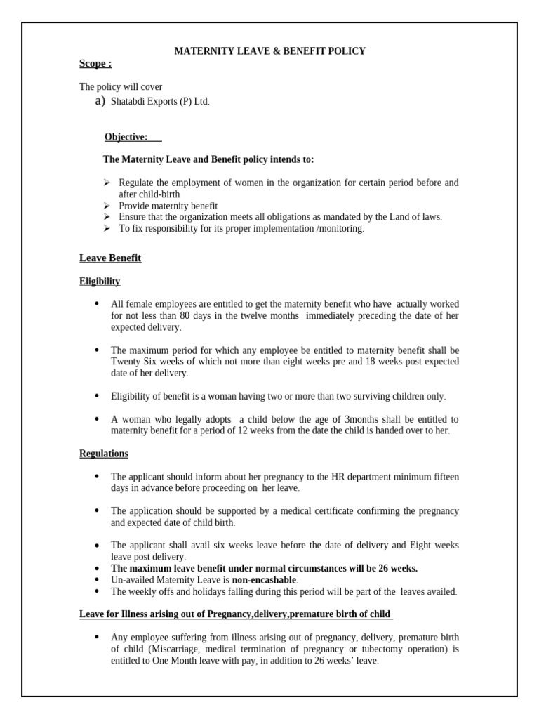 Maternity Leave & Benefits Policy Guide | PDF | Parental Leave | Salary