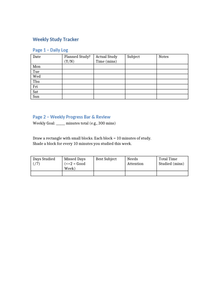 Weekly Study Tracker | PDF