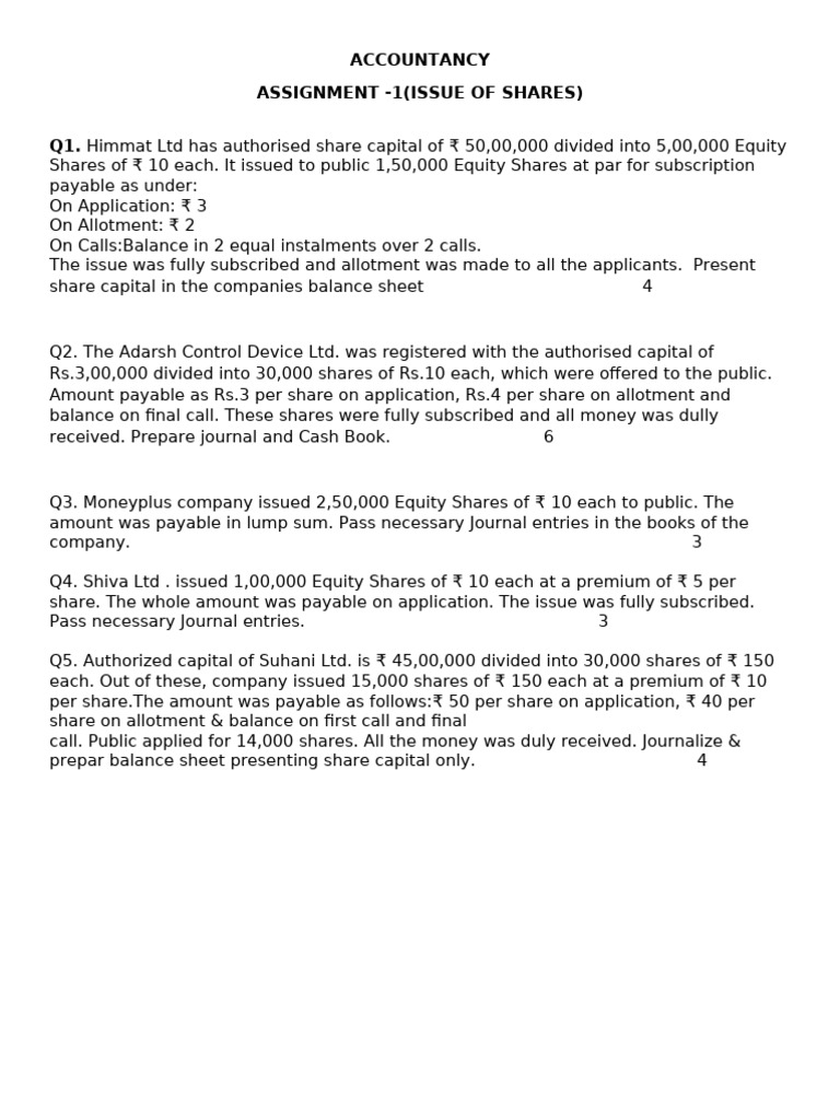 Issue of Shares - Assignment-1 | PDF