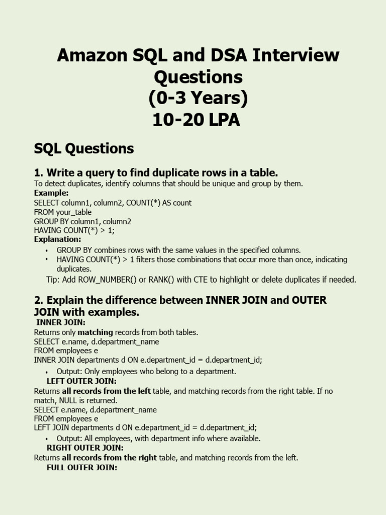 Real DSA and SQL Interview Questions Solutions | PDF | Computer ...