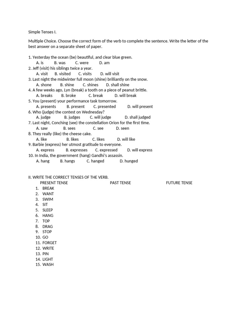 Simple Tenses Practice Exercises | PDF