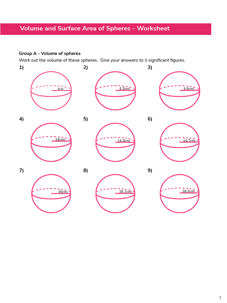 Third Space Learning Volume and Surface Area of Spheres GCSE Worksheet ...