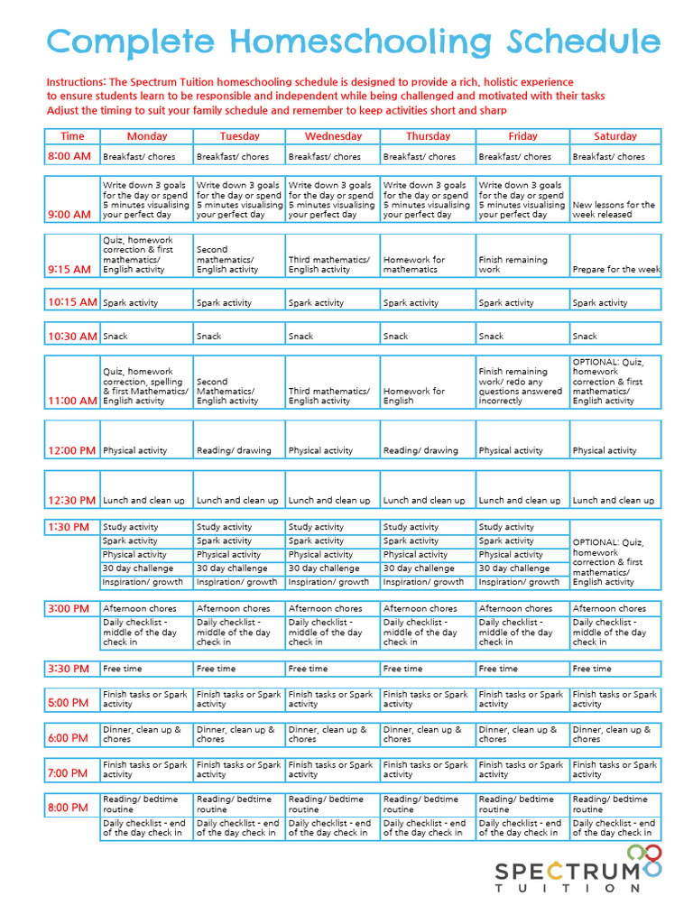 Complete Homeschooling Schedule | PDF