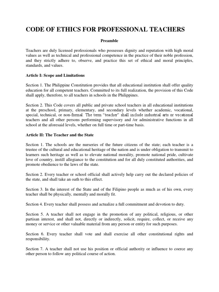 Code of Ethics For Professional Teachers | PDF | Profession | Teachers