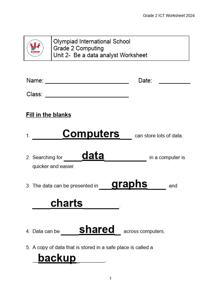 Grade 2 Data Analyst Worksheet 2024 | PDF