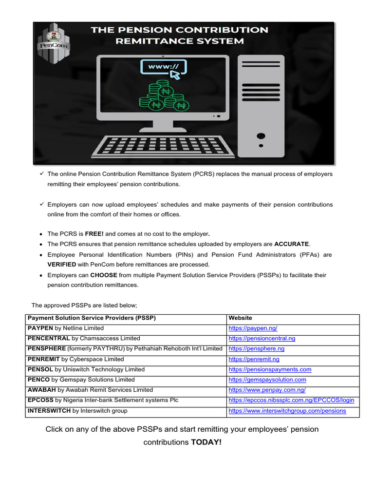 The Online Pension Contribution Remittance System List of PSSPs | PDF