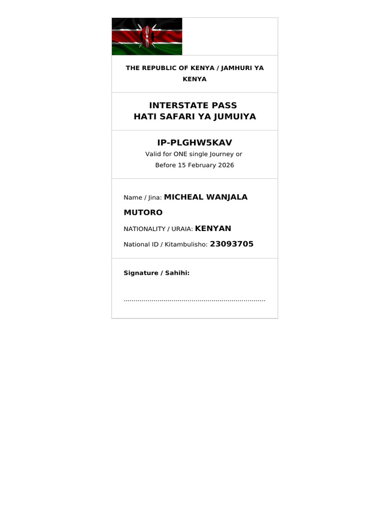 Kenya Interstate Pass for Travel | PDF