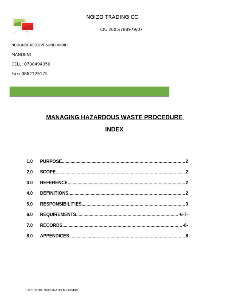 Managing Hazardous Waste Procedure | PDF | Dangerous Goods ...