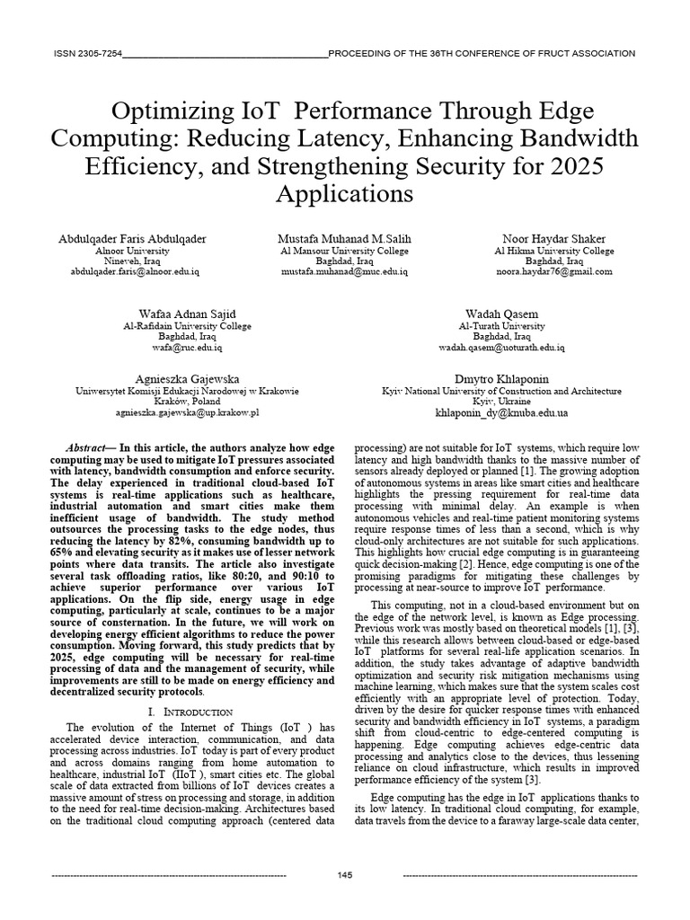 Optimizing IoT Performance Through Edge Computing Reducing Latency Enhancing Bandwidth ...