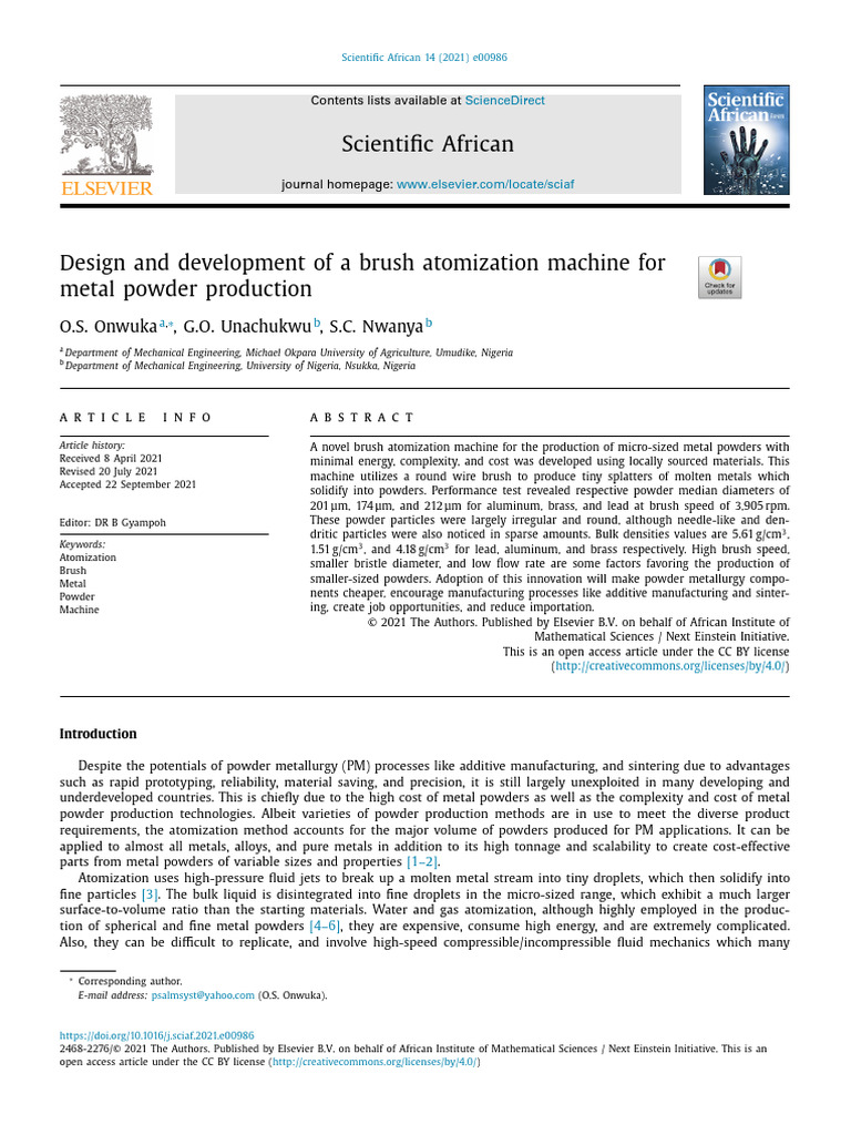 Design and Development of A Brush Atomization Machine For 2021 ...