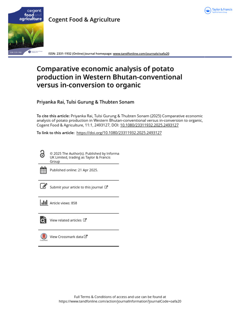 Comparative Economic Analysis of Potato Production in Western Bhutan ...