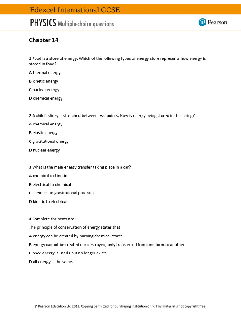 IGCSE Physics MCQ 14 Energy Transfers | PDF | Exergy | Classical Mechanics