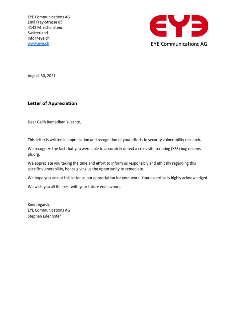 13th Appreciation Letter | PDF