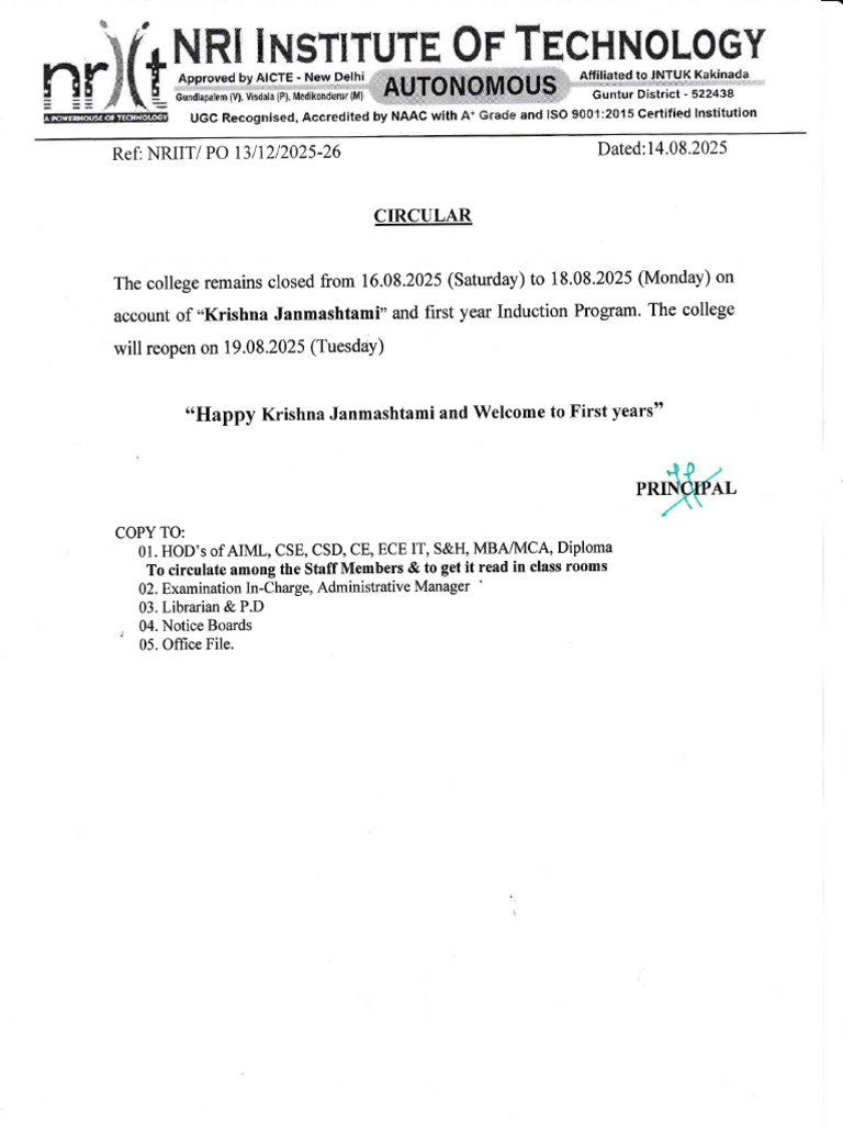 CIrcular - 12 - Holidays Circular | PDF