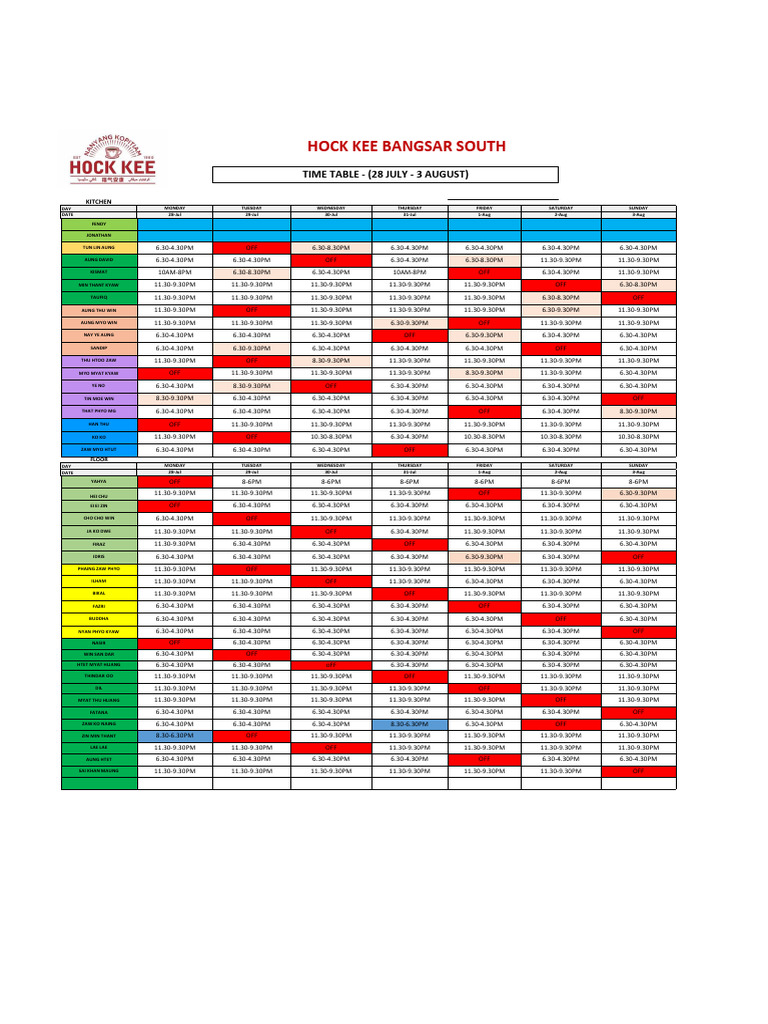 Bangsar Time Table July | PDF
