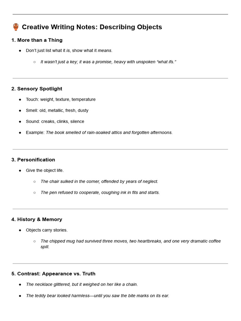 Describing Objects in Creative Writing | PDF