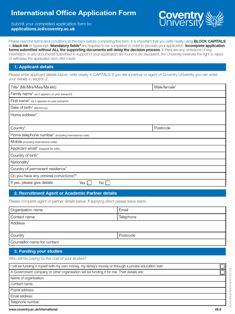 Coventry - Application Form (Latest) | PDF | Travel Visa | Disability