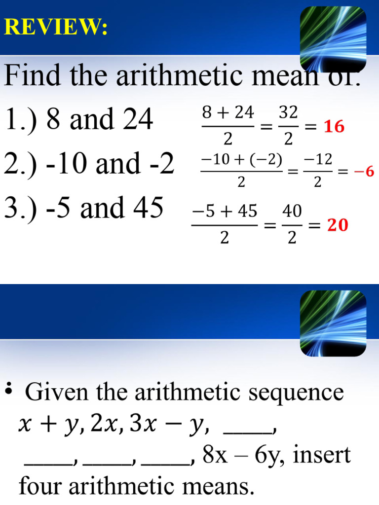 q1 Lesson5.1 Finding The Arithmetic Means of A Sequence With Variables ...